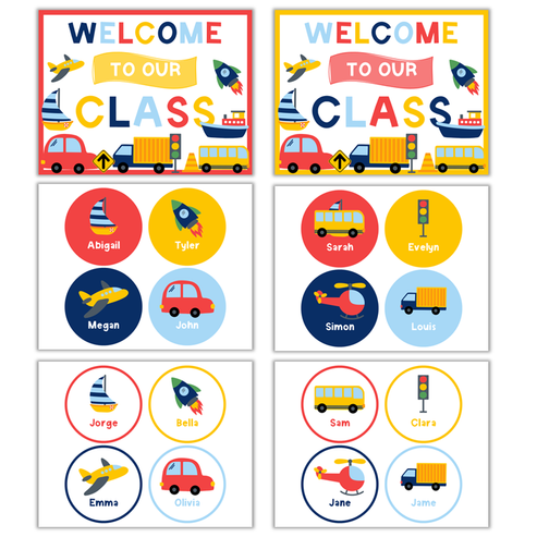 Classroom Door Display - Cute Transportation | Editable – kjunstudio