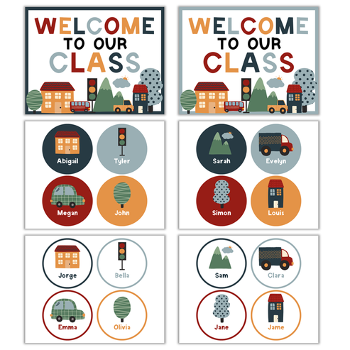 Classroom Door Display - Little Town | Editable – kjunstudio