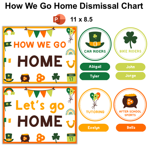How We Go Home Dismissal Chart - St. Patrick's Day | Editable – kjunstudio