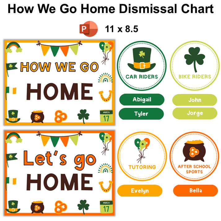 How We Go Home Dismissal Chart - St. Patrick's Day | Editable – kjunstudio
