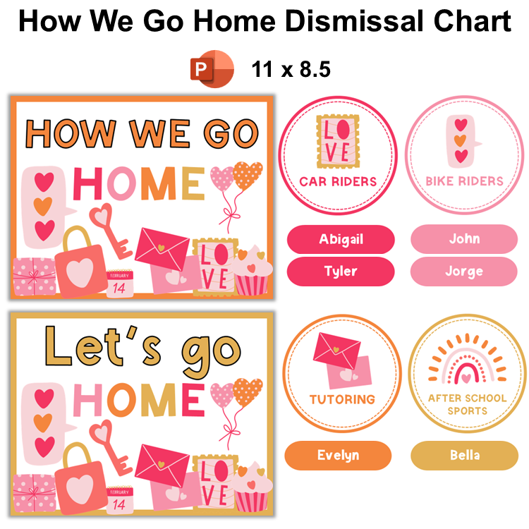 How We Go Home Dismissal Chart - Pink Valentine | Editable – kjunstudio