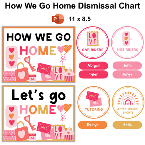 How We Go Home Dismissal Chart - Pink Valentine | Editable – kjunstudio