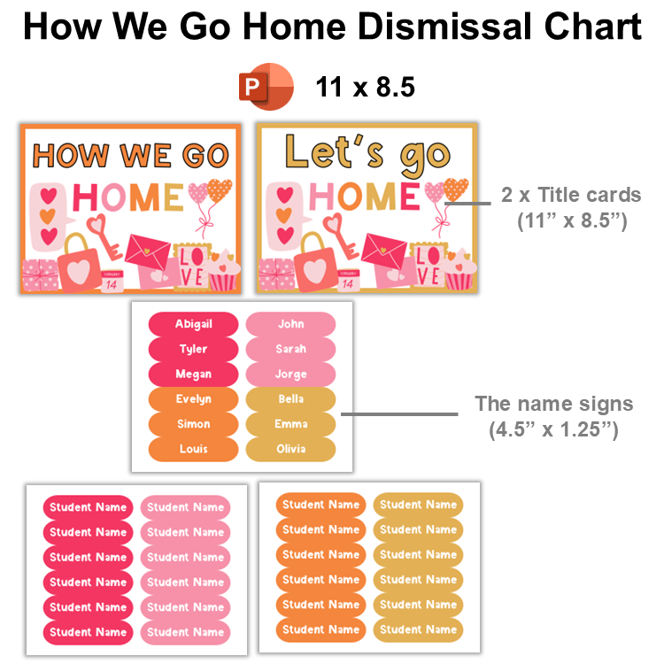 How We Go Home Dismissal Chart - Pink Valentine | Editable – kjunstudio