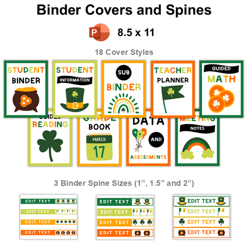 Binder Covers and Spines - St. Patrick's Day | Editable – kjunstudio