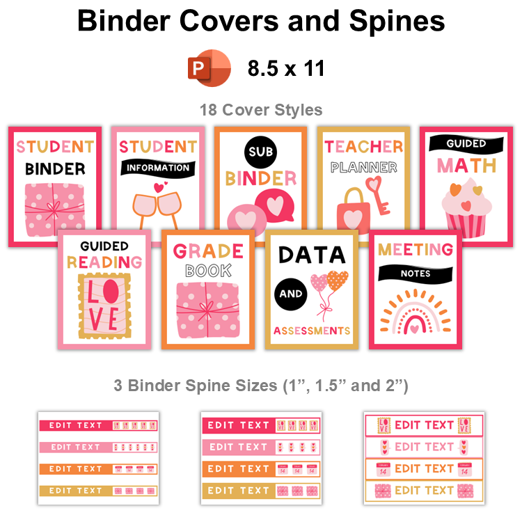 Binder Covers and Spines - Pink Valentine | Editable – kjunstudio