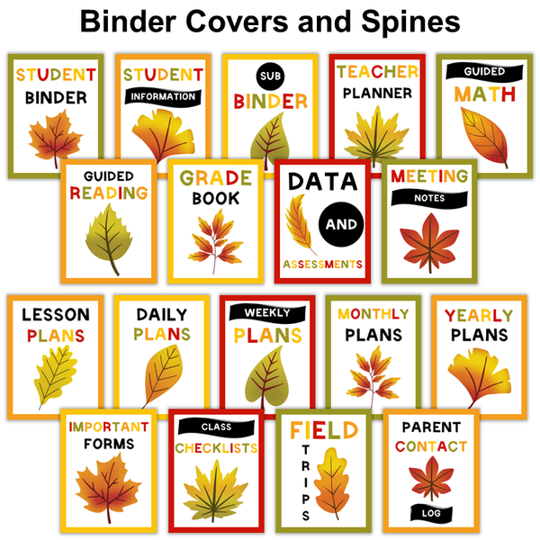 Binder Covers and Spines - Autumn Leaves | Editable – kjunstudio