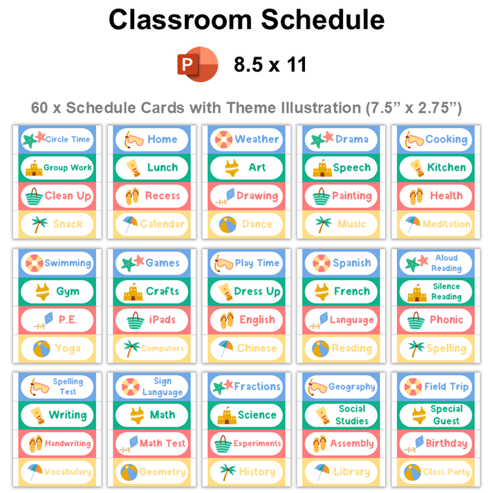 Classroom Schedule - Summer Beach | Editable – kjunstudio