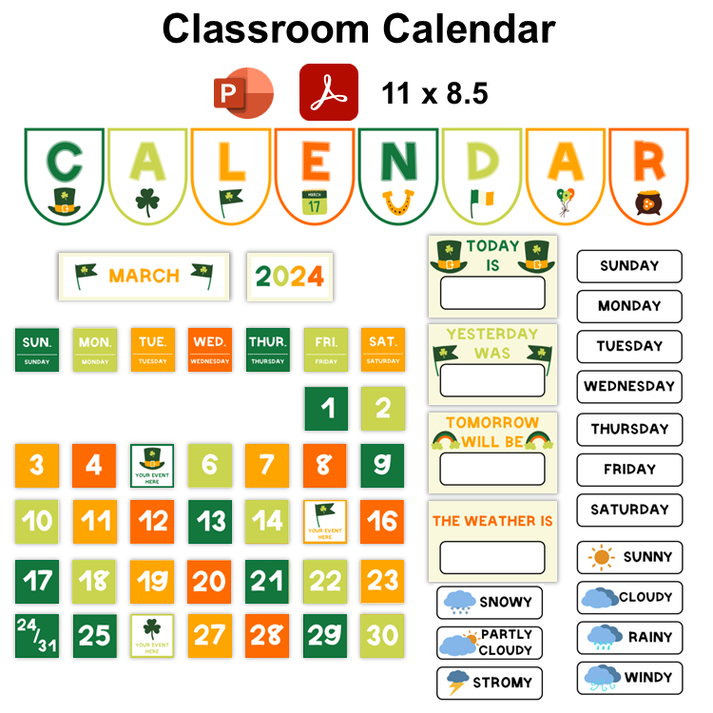 Classroom Calendar - St. Patrick's Day | Editable – kjunstudio