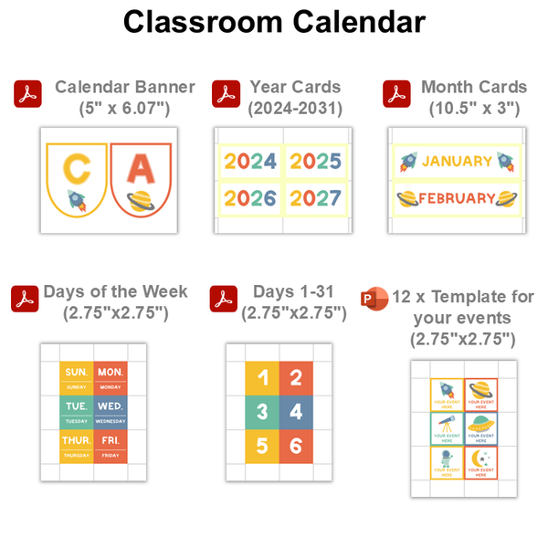 Classroom Calendar - Space | Editable – kjunstudio