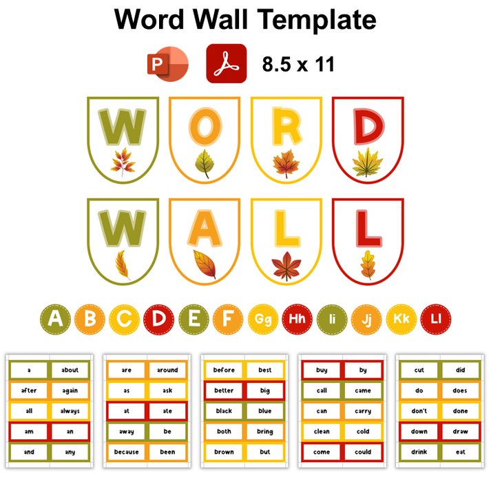 Word Wall Template - Autumn Leaves | Editable – kjunstudio