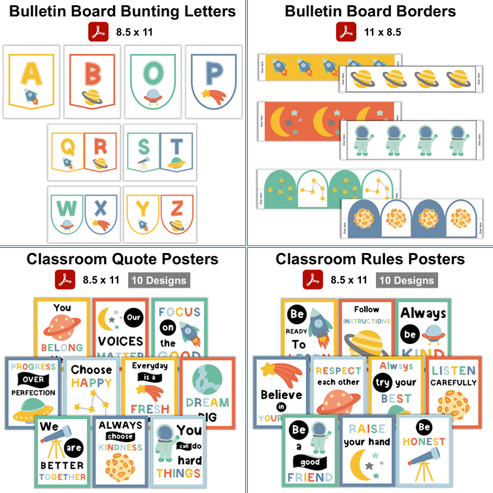 Classroom Decor Bundle - Space | Editable – kjunstudio