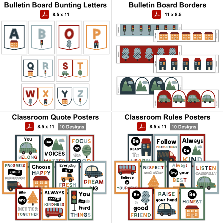 Classroom Decor Bundle - Little Town | Editable – kjunstudio