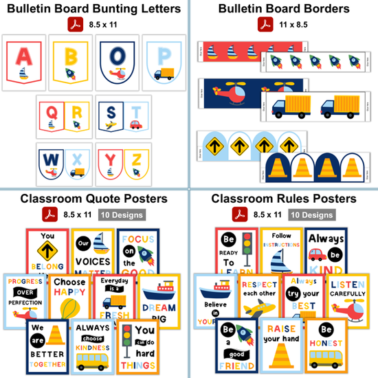 Classroom Decor Bundle - Cute Transportation | Editable – kjunstudio