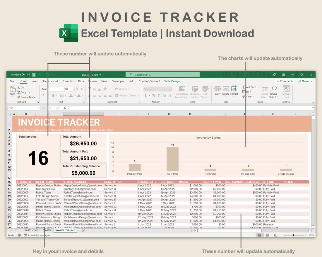 Excel - Invoice Tracker - Neutral – kjunstudio