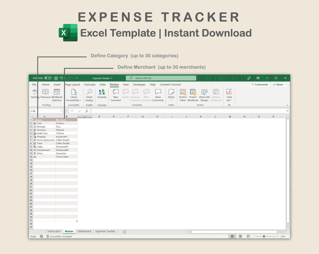 Excel - Expense Tracker - Neutral – kjunstudio