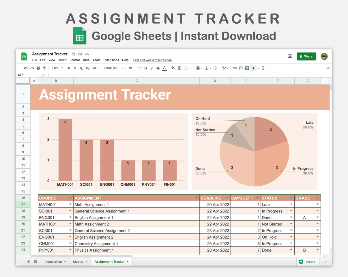 Google Sheets - Assignment Tracker - Neutral – kjunstudio