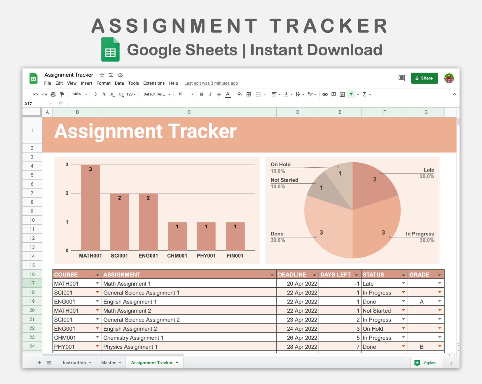 Google Sheets - Assignment Tracker - Neutral – kjunstudio