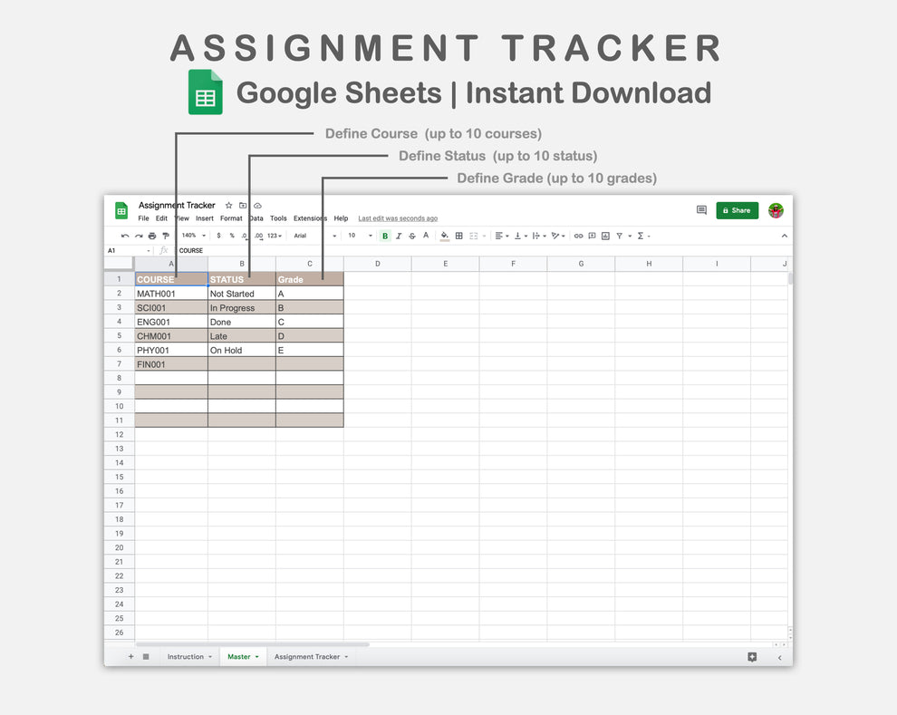 Google Sheets - Assignment Tracker - Neutral – kjunstudio