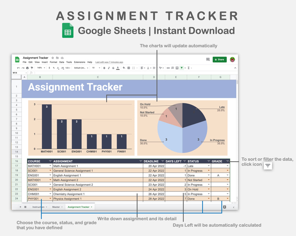 Google Sheets - Assignment Tracker - Sweet – kjunstudio