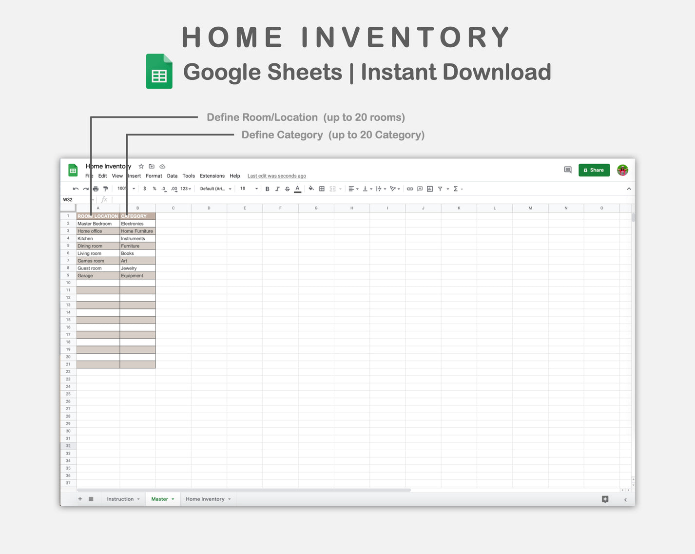 Google Sheets - Home Inventory - Neutral – kjunstudio