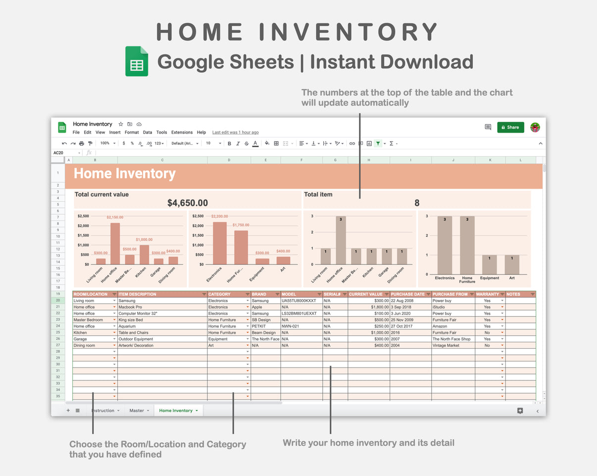 Google Sheets - Home Inventory - Neutral – kjunstudio