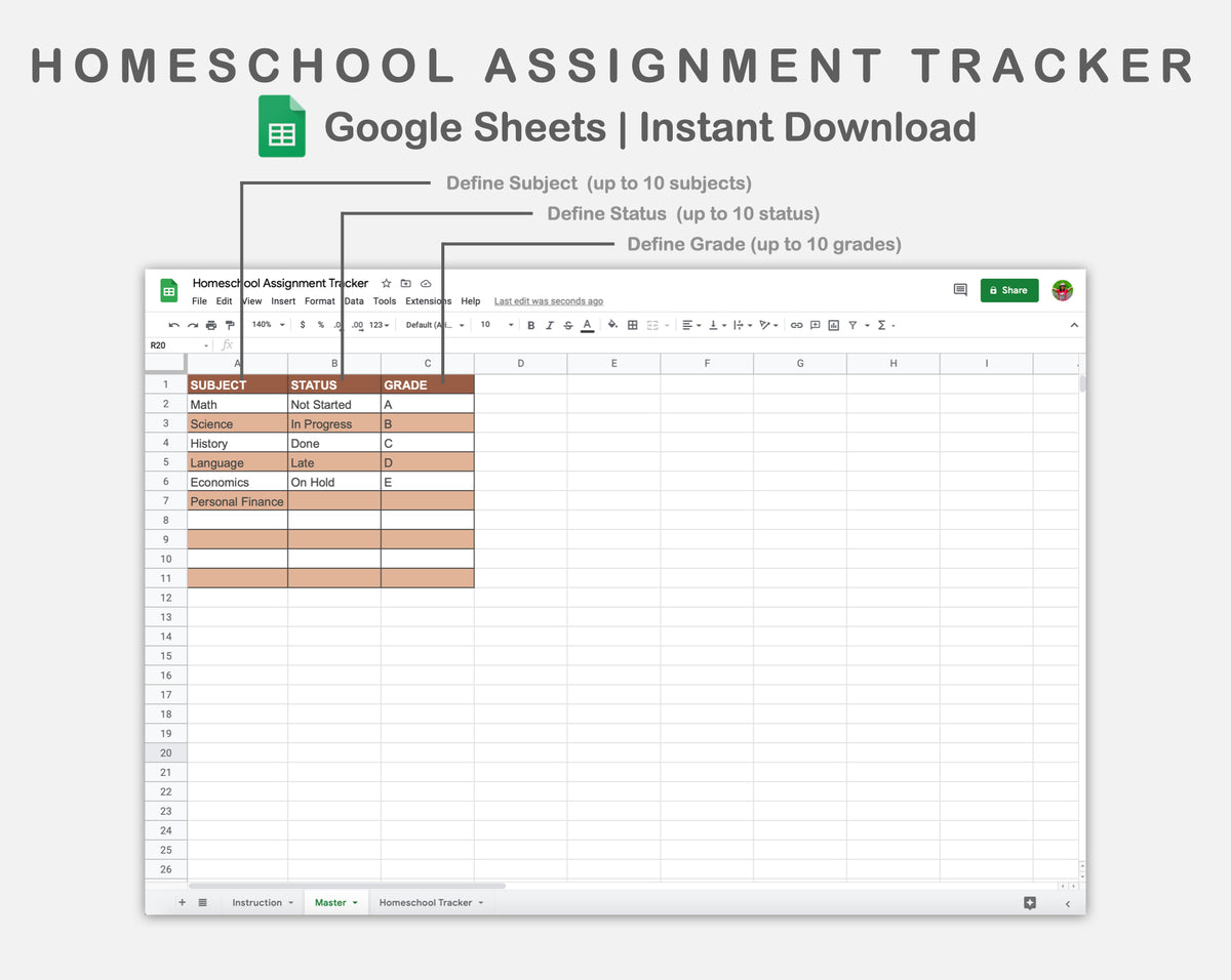 Google Sheets - Homeschool Assignment Tracker - Boho – kjunstudio
