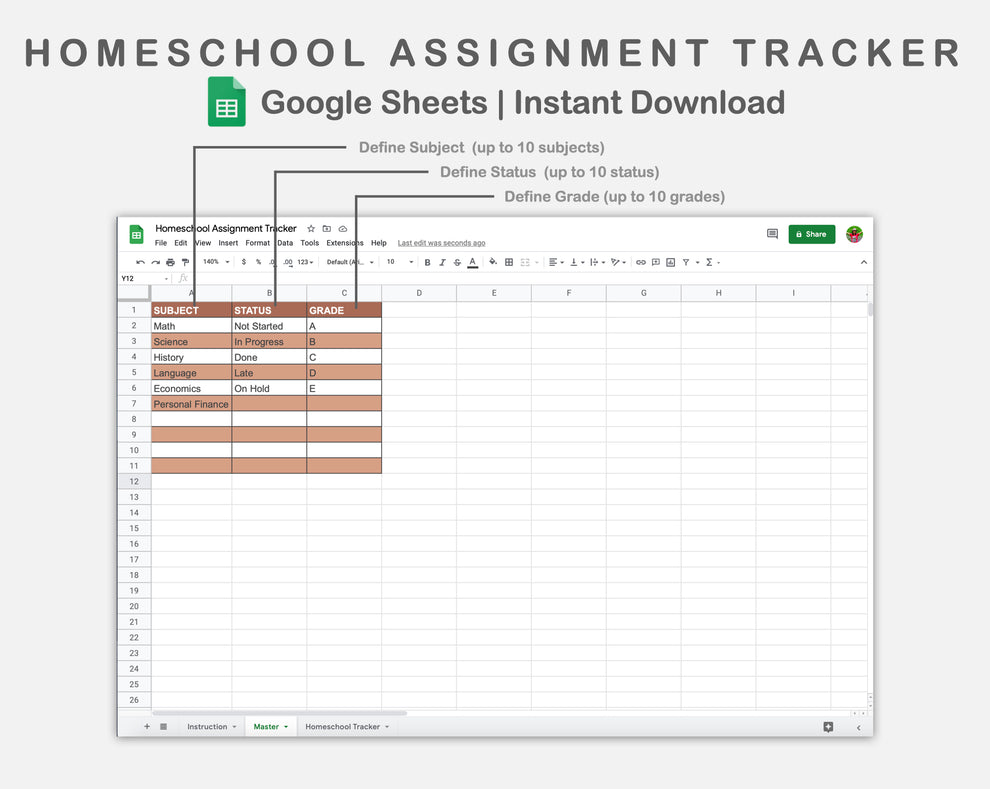 Google Sheets - Homeschool Assignment Tracker - Earthy – kjunstudio