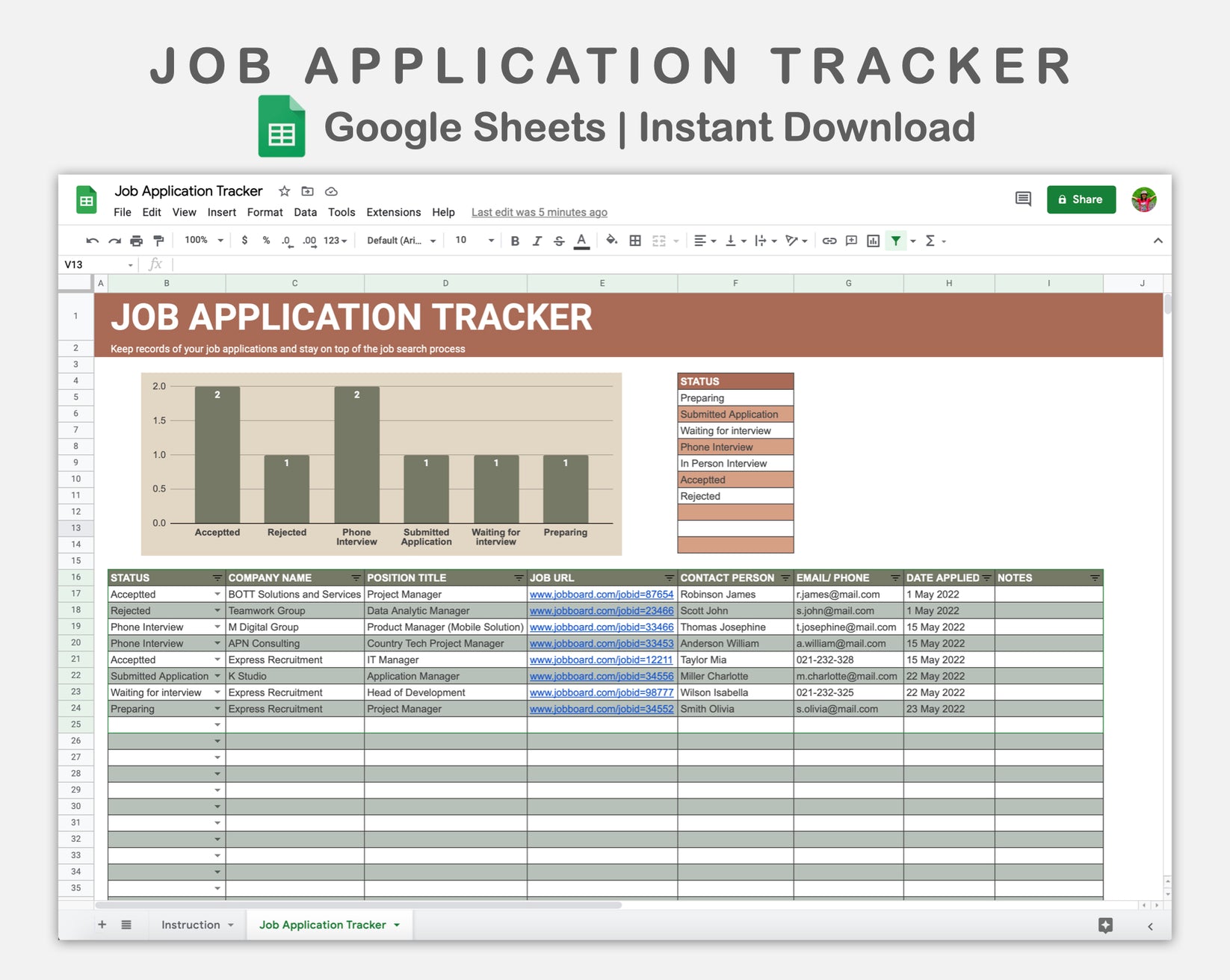 Google Sheets - Job Application Tracker - Earthy – kjunstudio