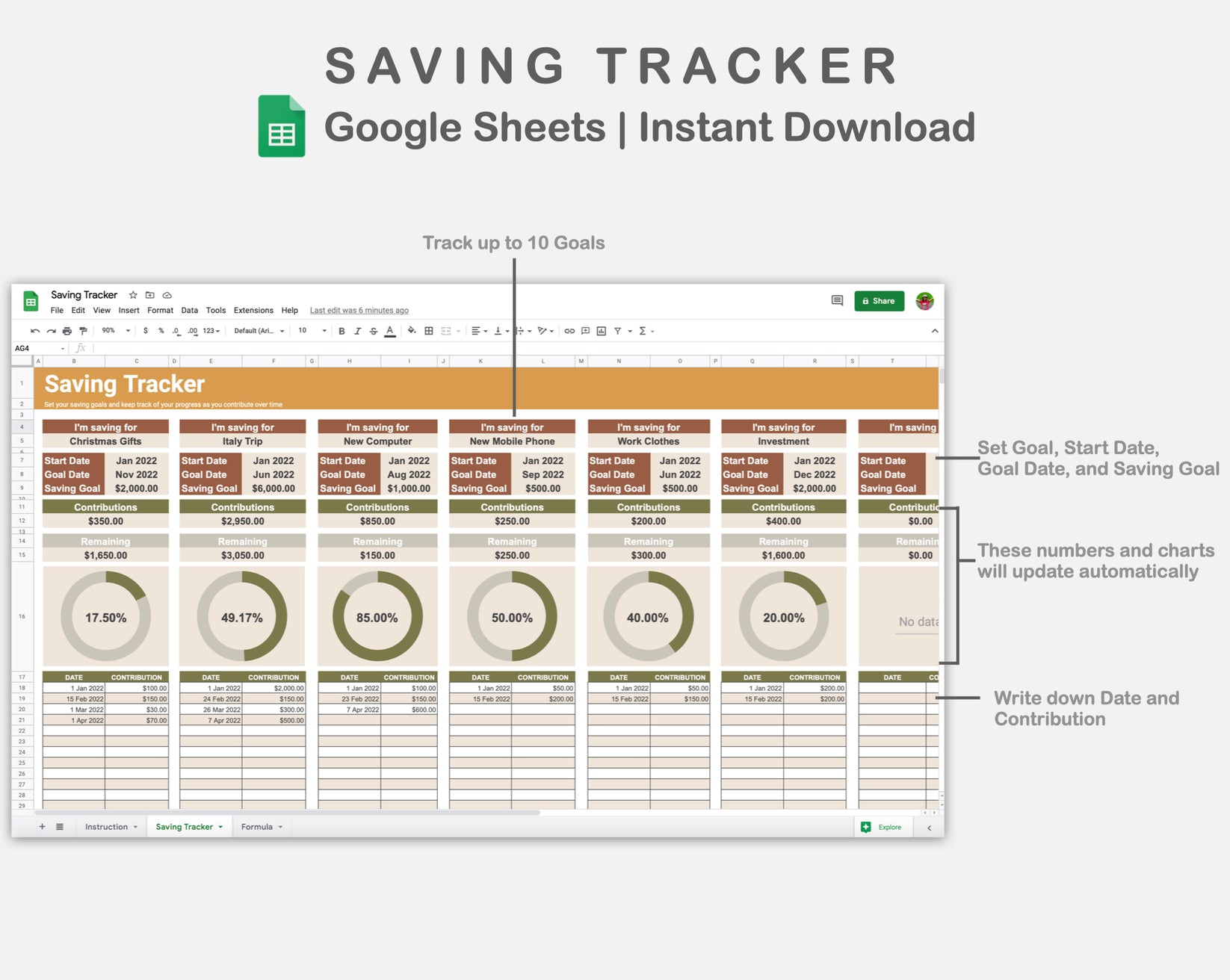 Google Sheets - Savings Tracker - Boho – kjunstudio