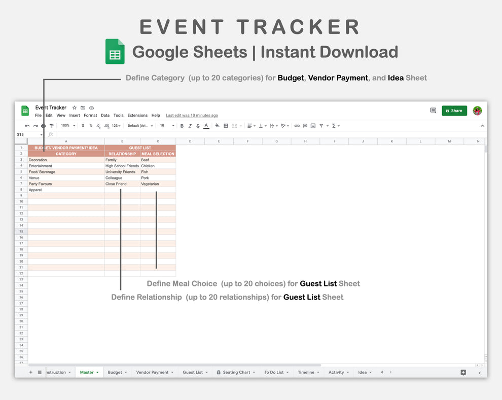 Google Sheets - Event Planner - Neutral – kjunstudio
