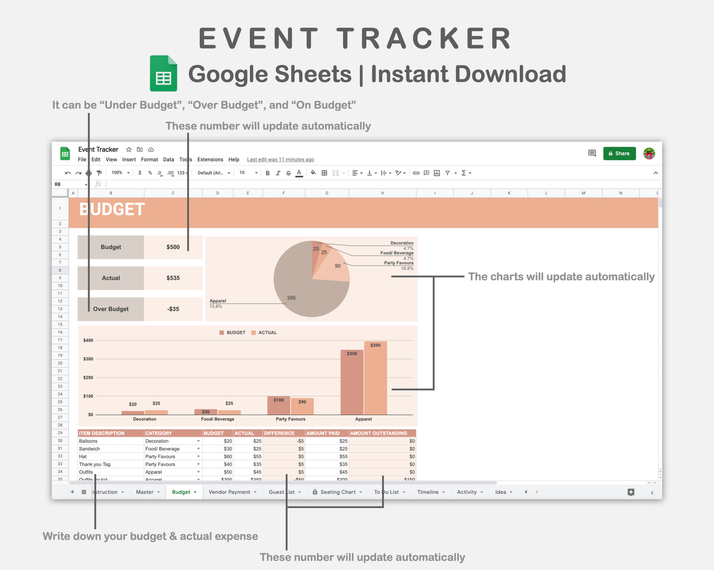 Google Sheets - Event Planner - Neutral – kjunstudio