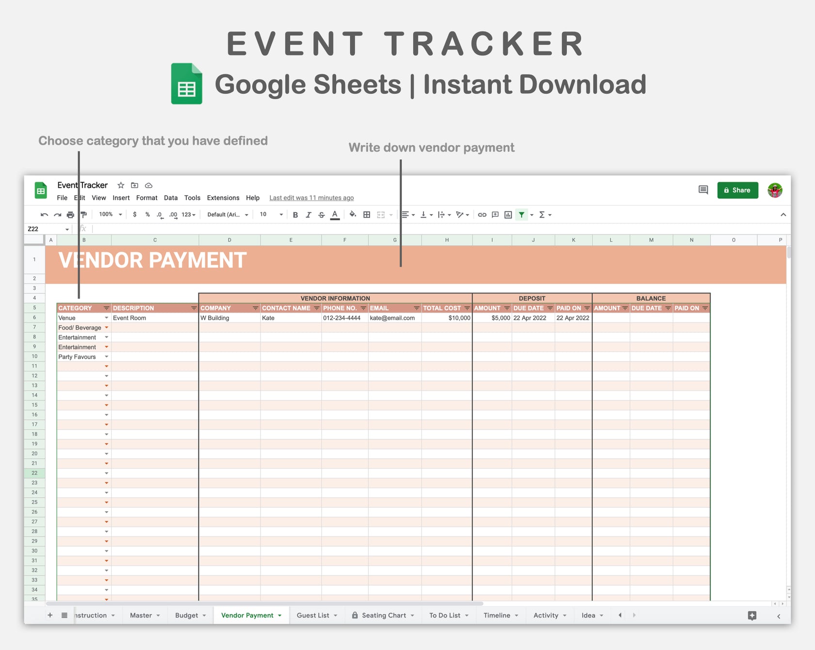 Google Sheets - Event Planner - Neutral – kjunstudio