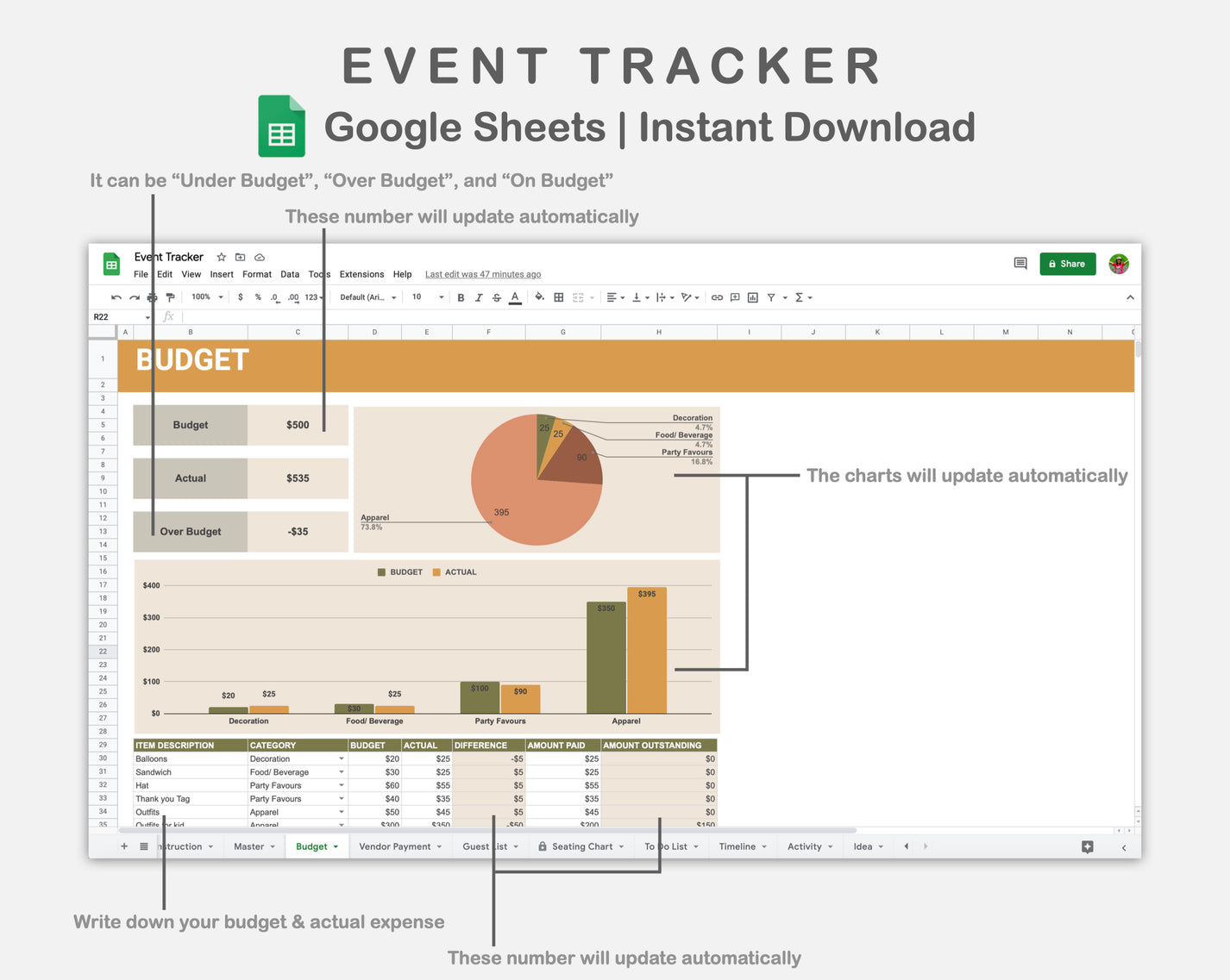 Google Sheets - Event Planner - Boho – kjunstudio