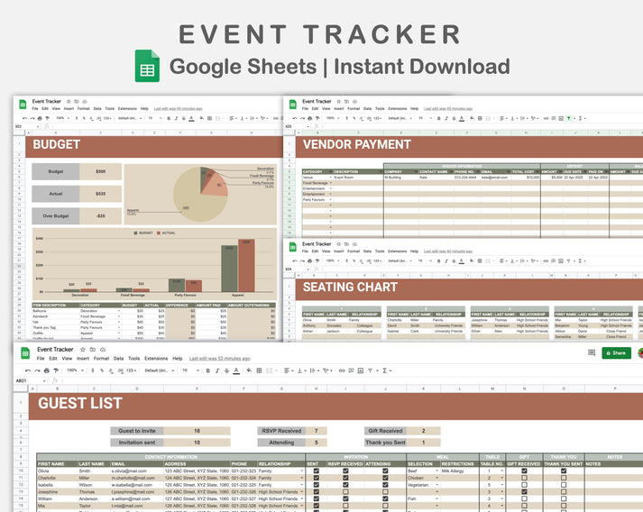 Google Sheets - Event Planner - Earthy – kjunstudio