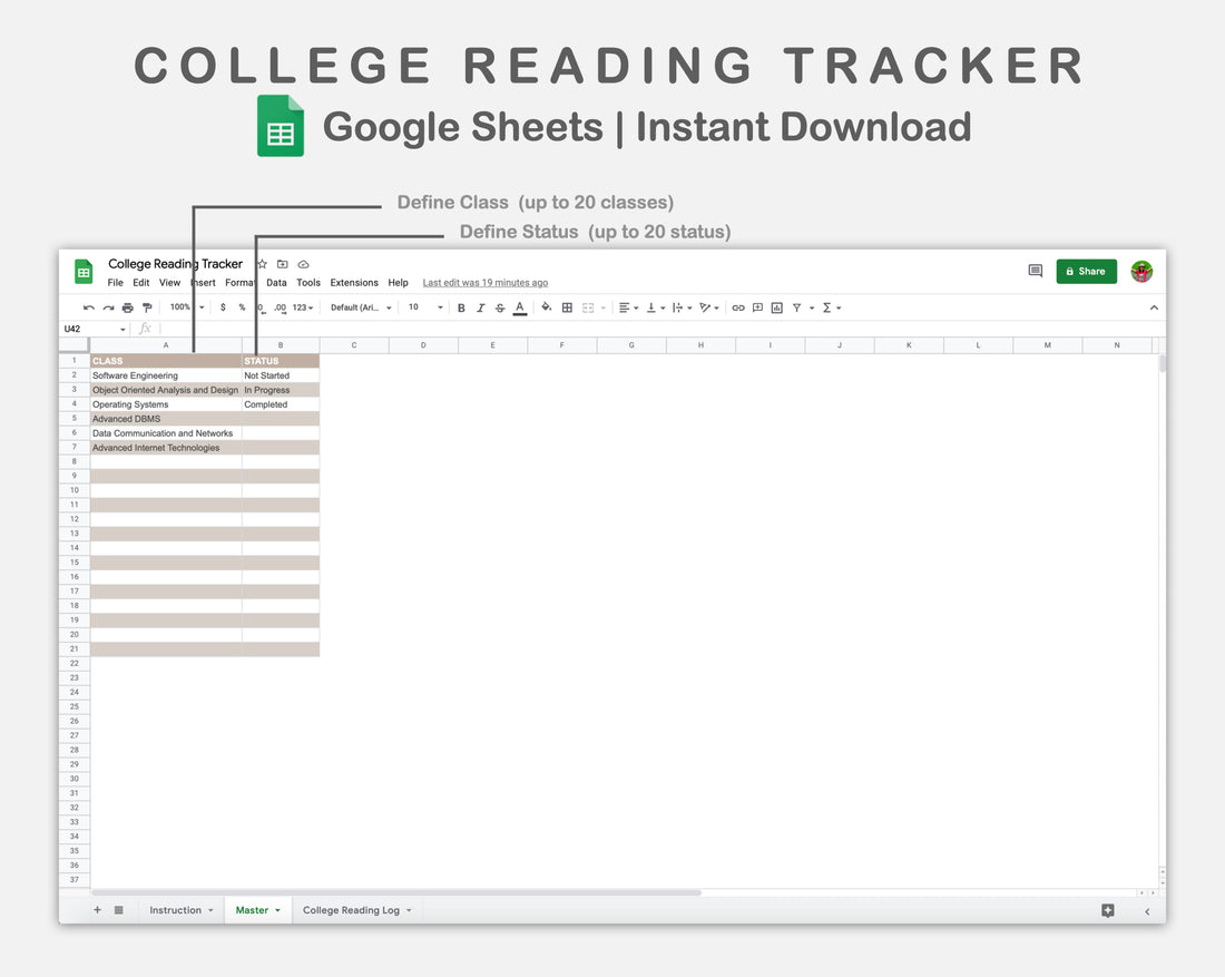 Google Sheets - College Reading Tracker - Neutral – kjunstudio