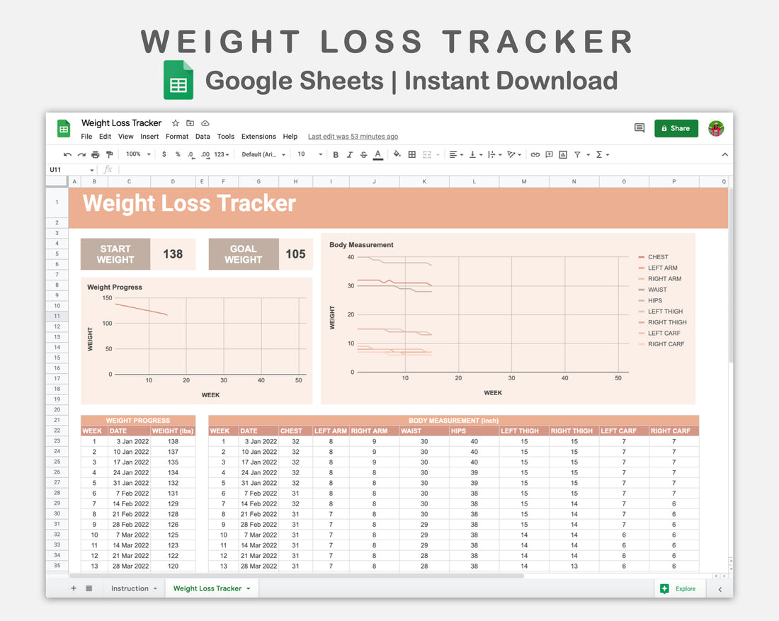 Google Sheets - Weight Loss Tracker - Neutral – kjunstudio
