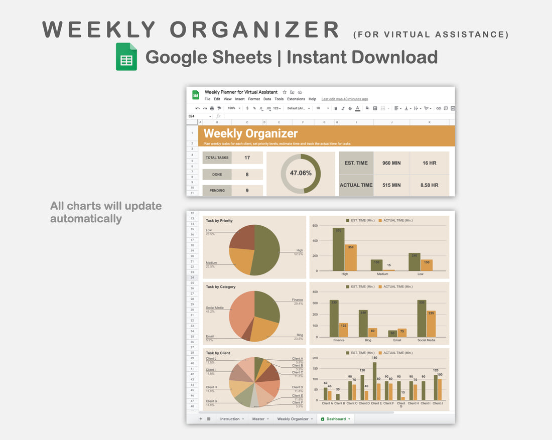 Google Sheets - Weekly Organizer for Virtual Assistant Business - Boho ...