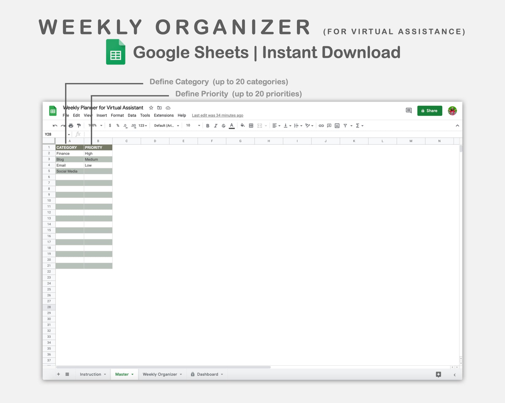 Google Sheets - Weekly Organizer for Virtual Assistant Business - Eart ...