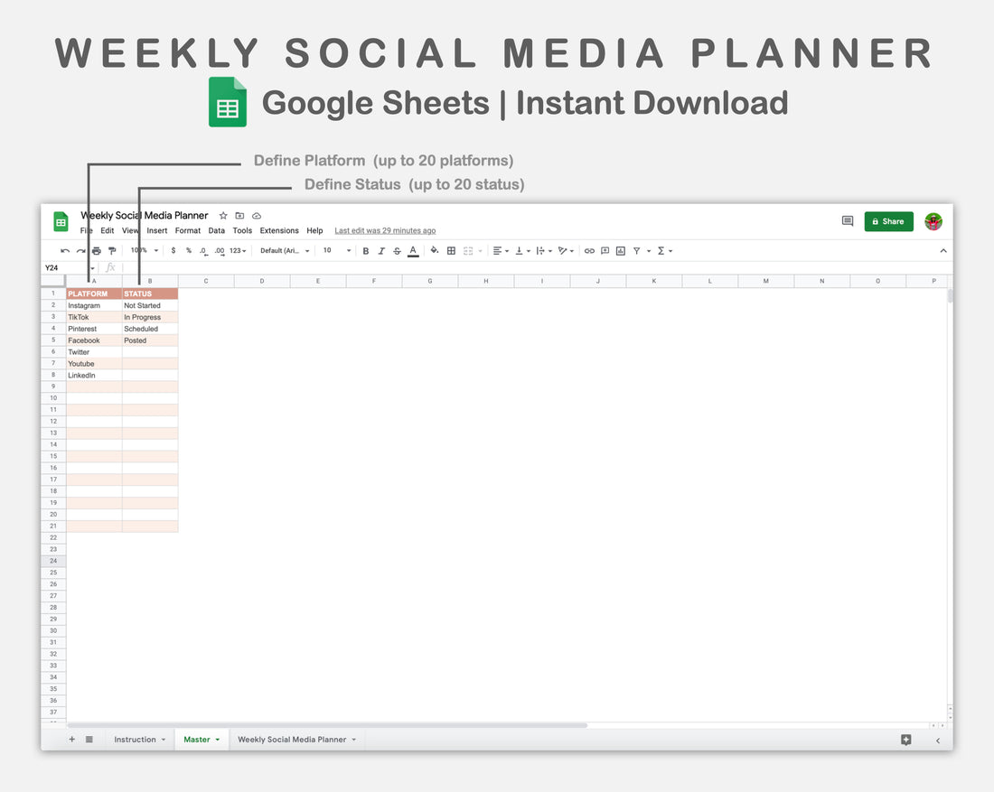Google Sheets - Weekly Social Media Planner - Neutral – kjunstudio