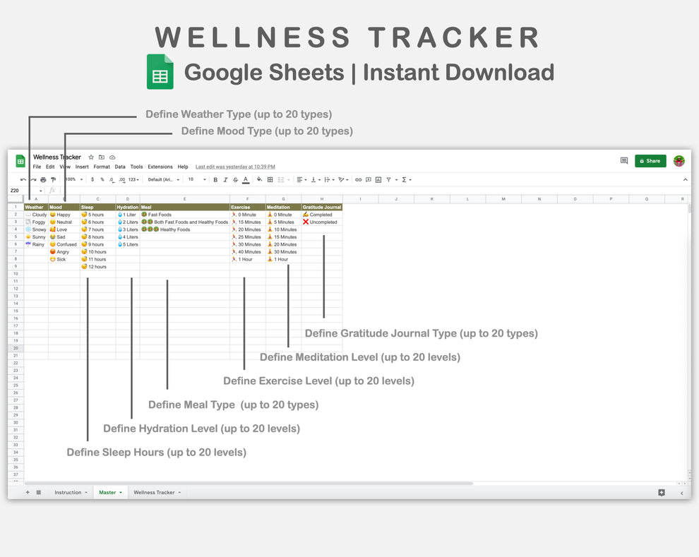 Google Sheets - Wellness Tracker - Boho – kjunstudio