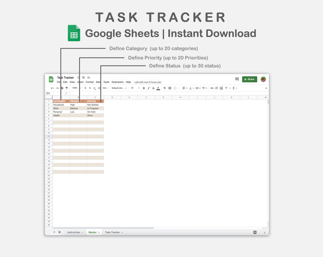 Google Sheets - Task Tracker - Boho – kjunstudio