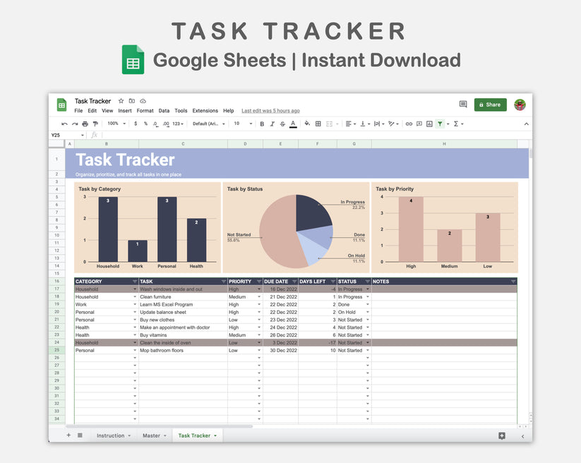 Google Sheets - Task Tracker - Sweet – kjunstudio