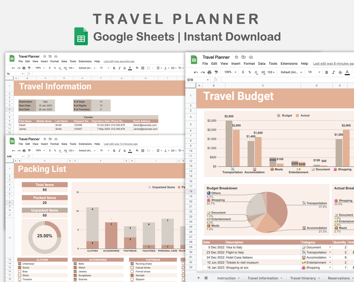 Google Sheets - Travel Planner - Neutral – kjunstudio