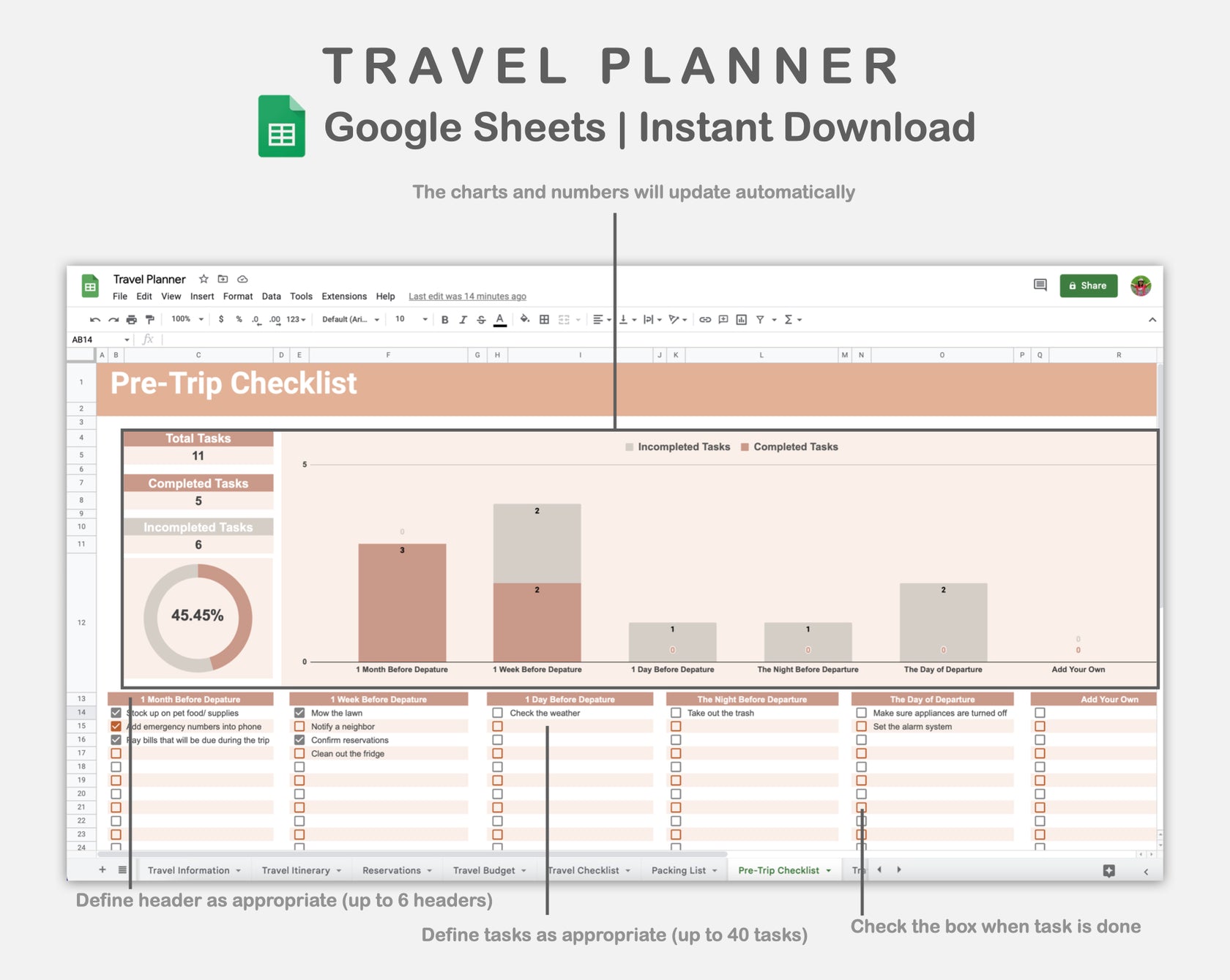 Google Sheets - Travel Planner - Neutral – kjunstudio
