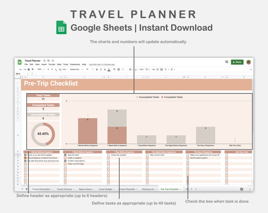 Google Sheets - Travel Planner - Neutral – kjunstudio