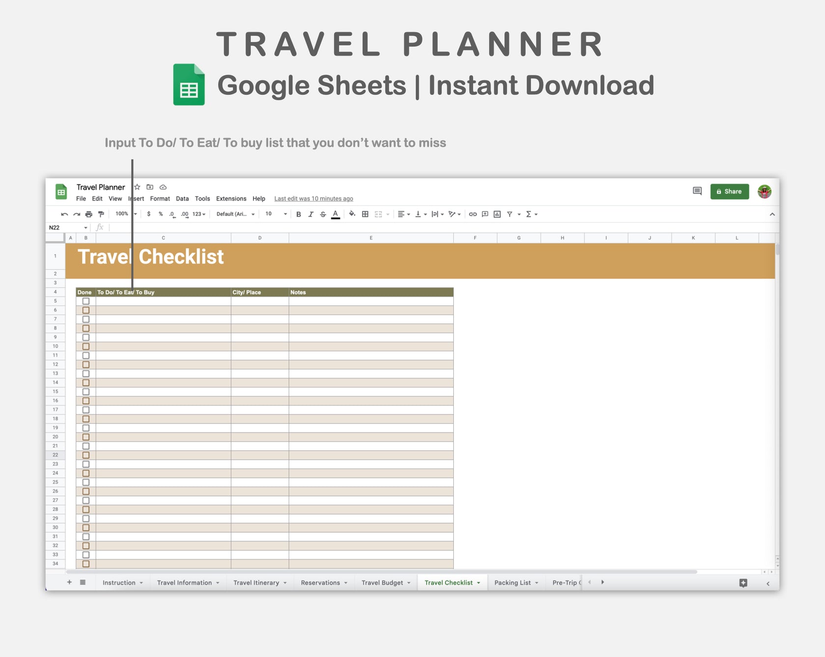 Google Sheets - Travel Planner - Boho – kjunstudio