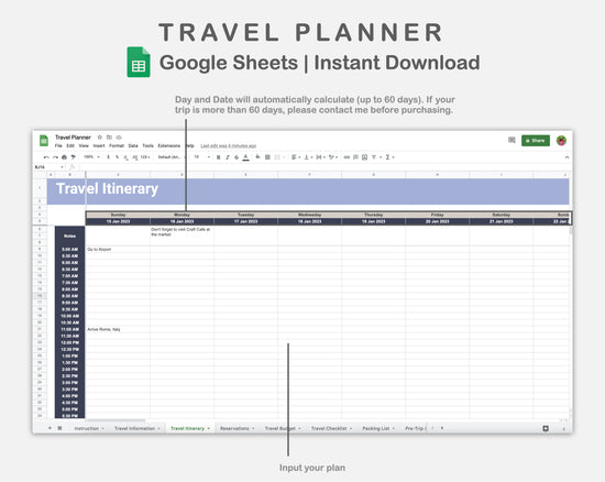 Google Sheets - Travel Planner - Sweet – kjunstudio
