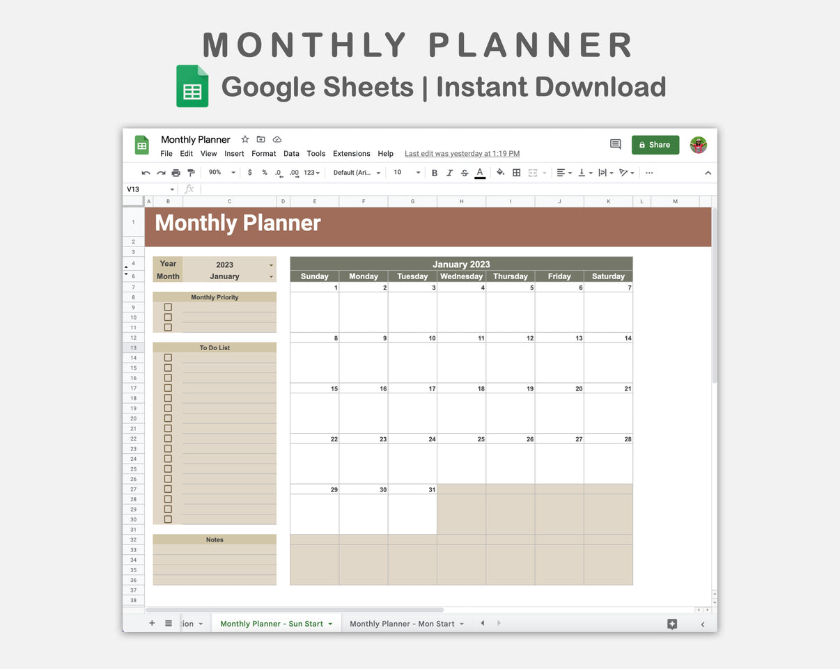 Google Sheets - Monthly Planner - Earthy – kjunstudio