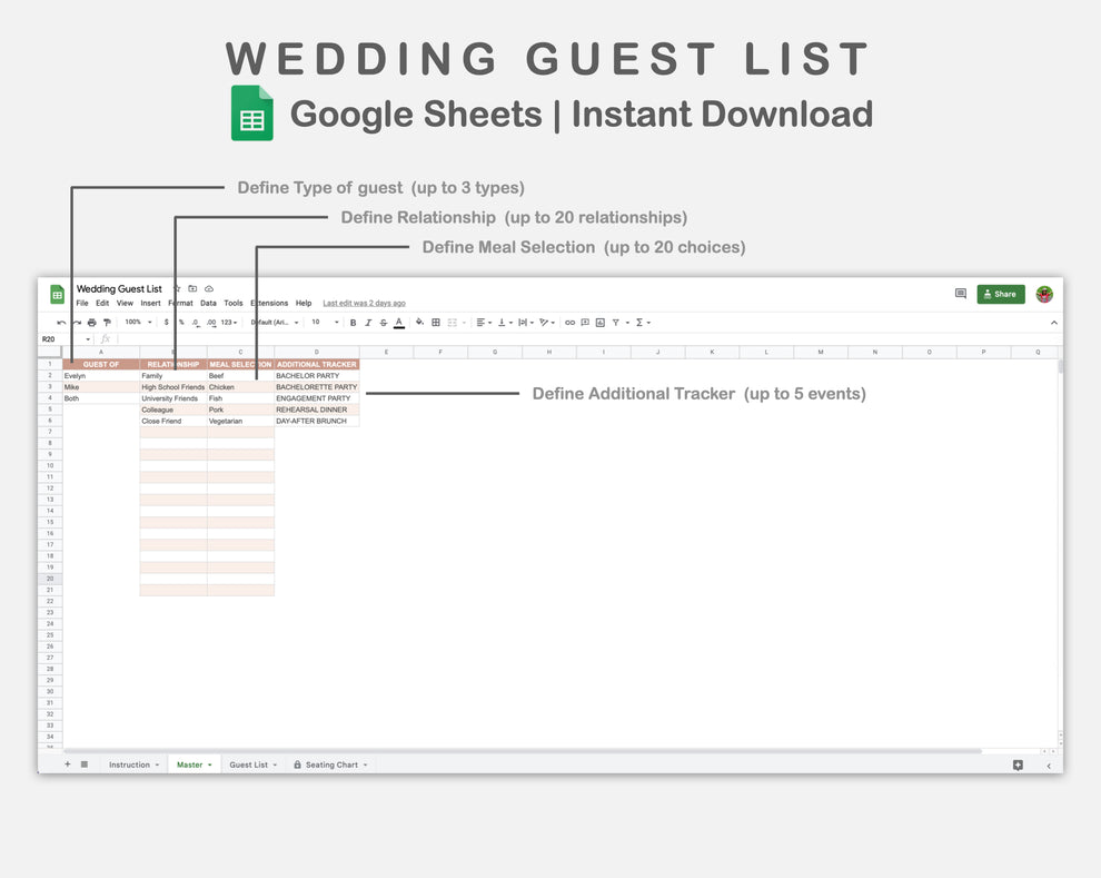 Google Sheets - Wedding Guest List - Neutral – kjunstudio