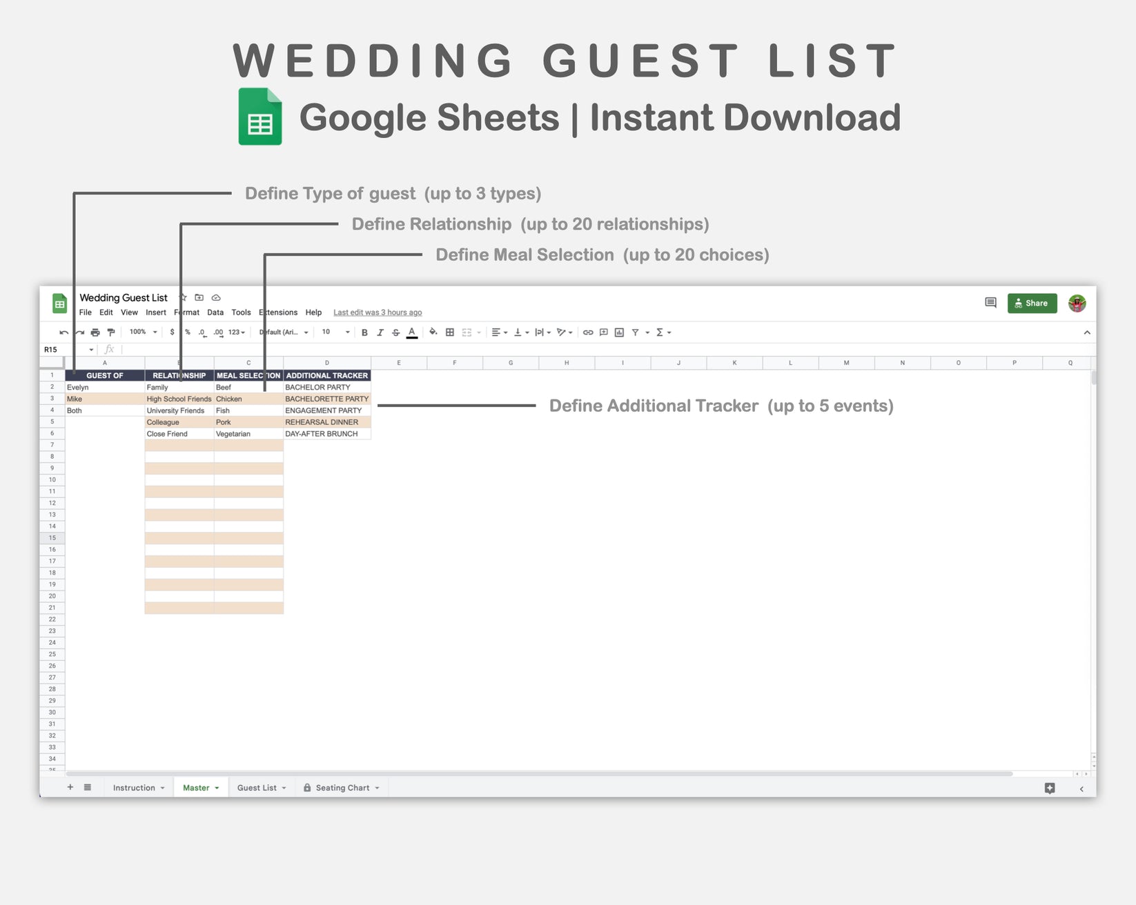 Google Sheets - Wedding Guest List - Sweet – kjunstudio